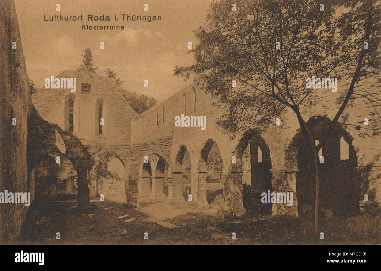 A postcard depicting the ruins of a monastery in Roda, Thuringia ...