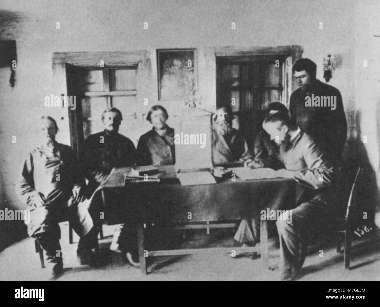 This photograph shows a Russian court session in the 19th century ...