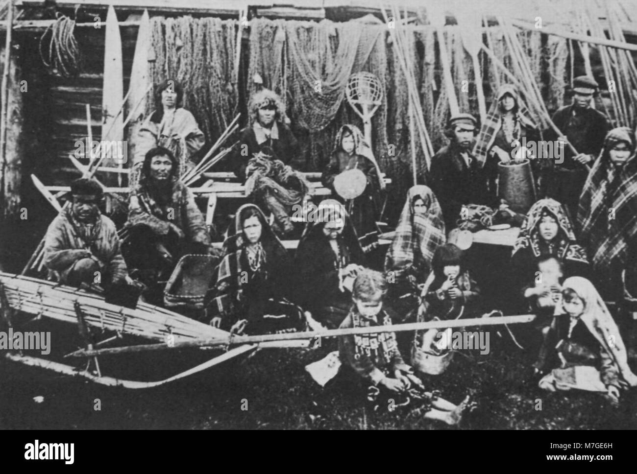 A Russian photograph depicting Ostyak people from the Ob River region ...