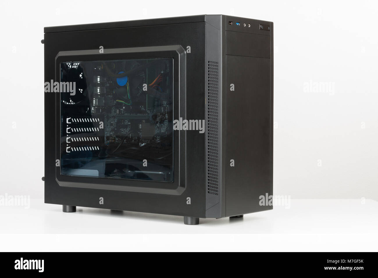 Midi tower computer case with transparent acryl side panel on white ...
