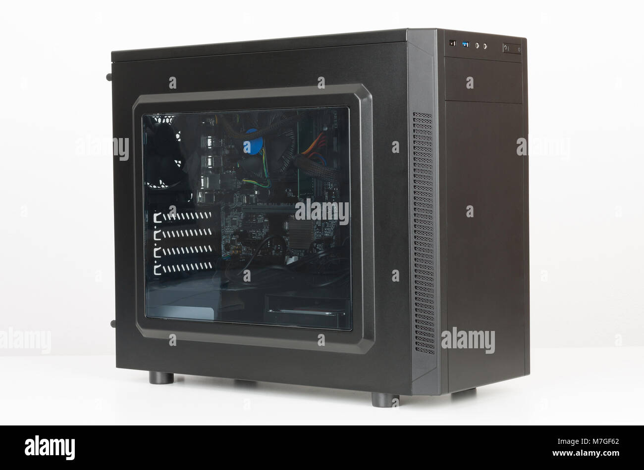 Midi tower computer case with transparent acryl side panel on white ...