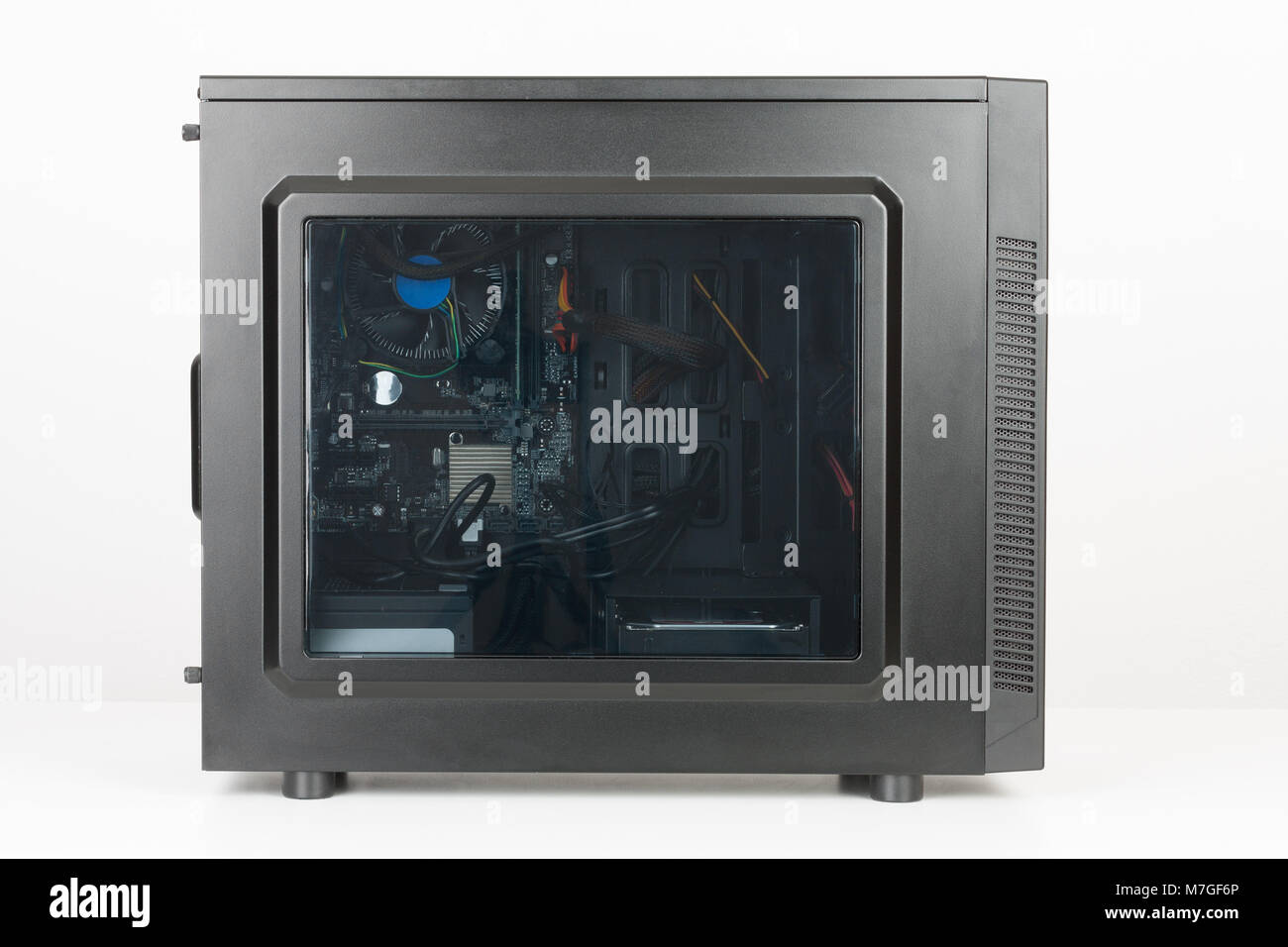 Midi tower computer case with transparent acryl side panel on white ...