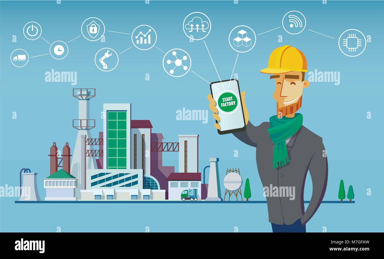 Engineer and smart factory concept. Industrial internet of Things ...