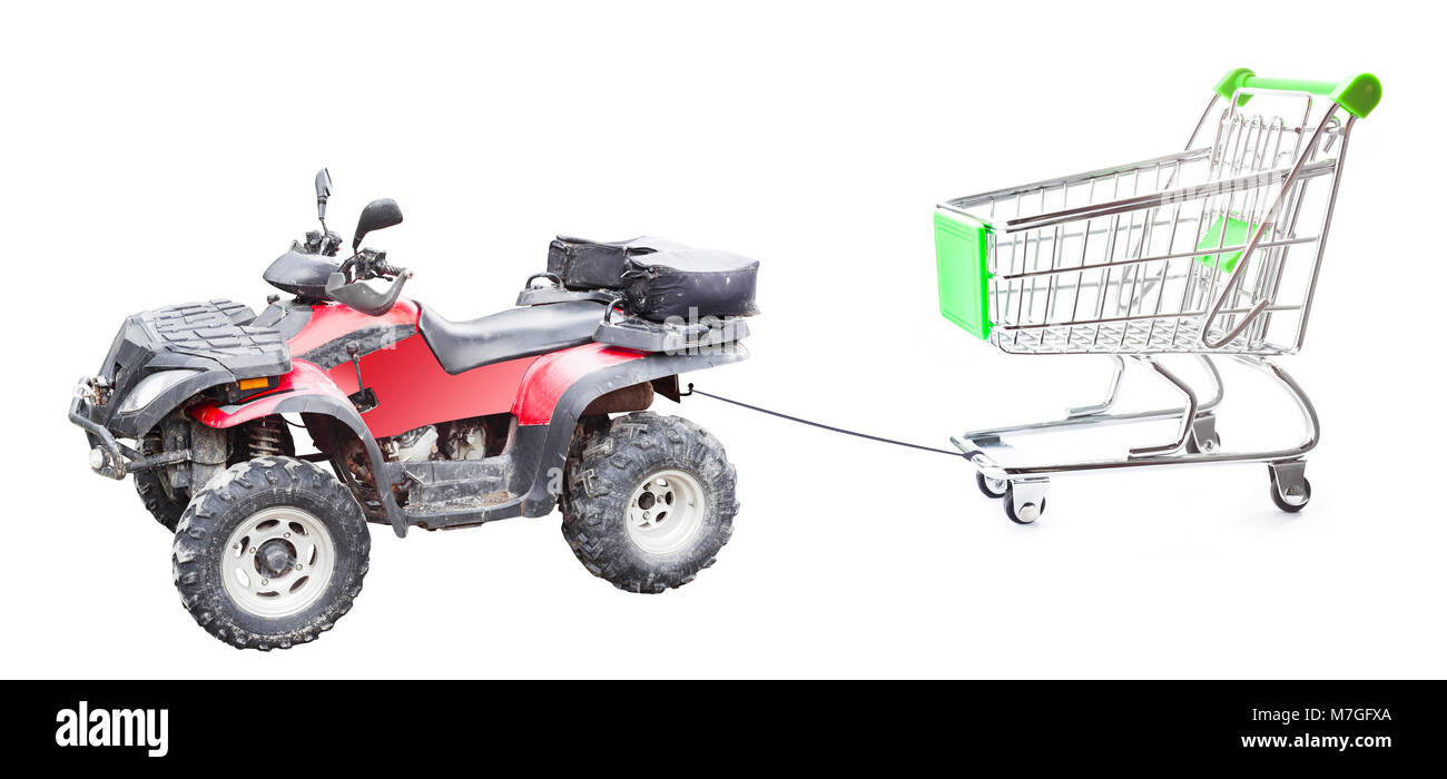 atv vehicle pulling empty shopping cart isolated Stock Photo - Alamy