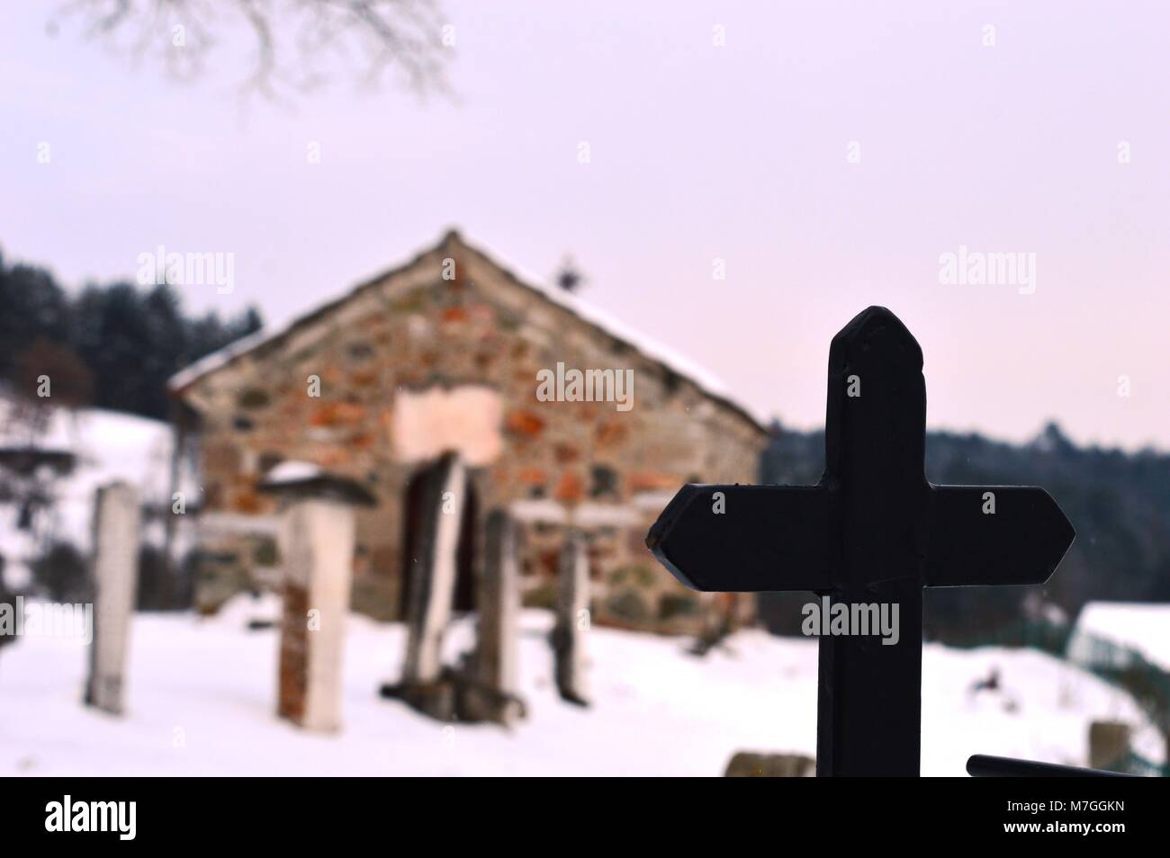 an old stone church in the snow Stock Photo - Alamy