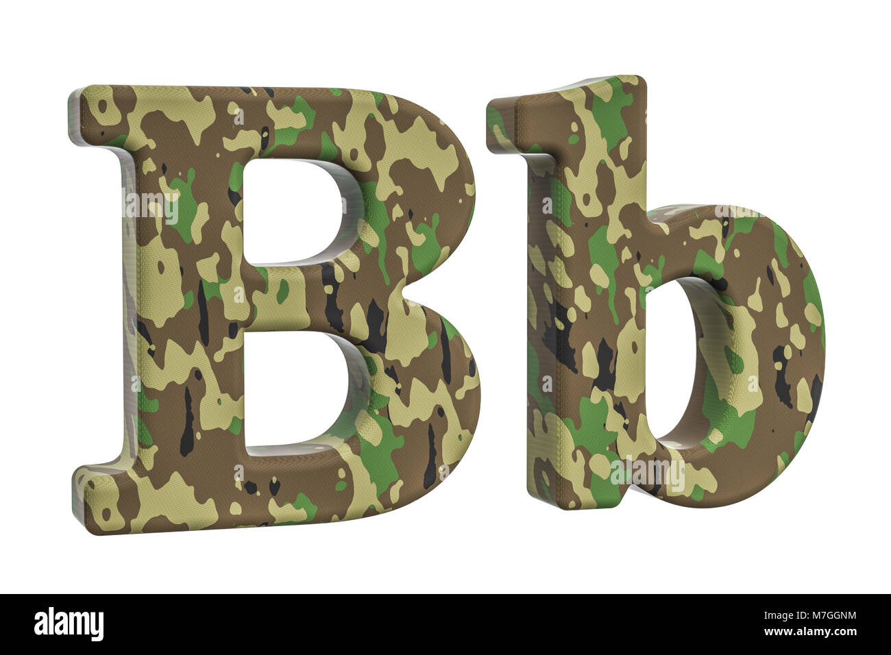 Camouflage army letter B, 3D rendering isolated on white background ...