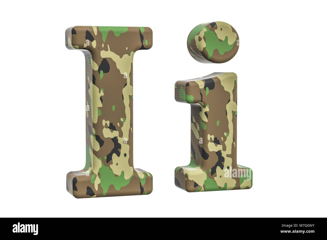 Camouflage army letter I, 3D rendering isolated on white background ...