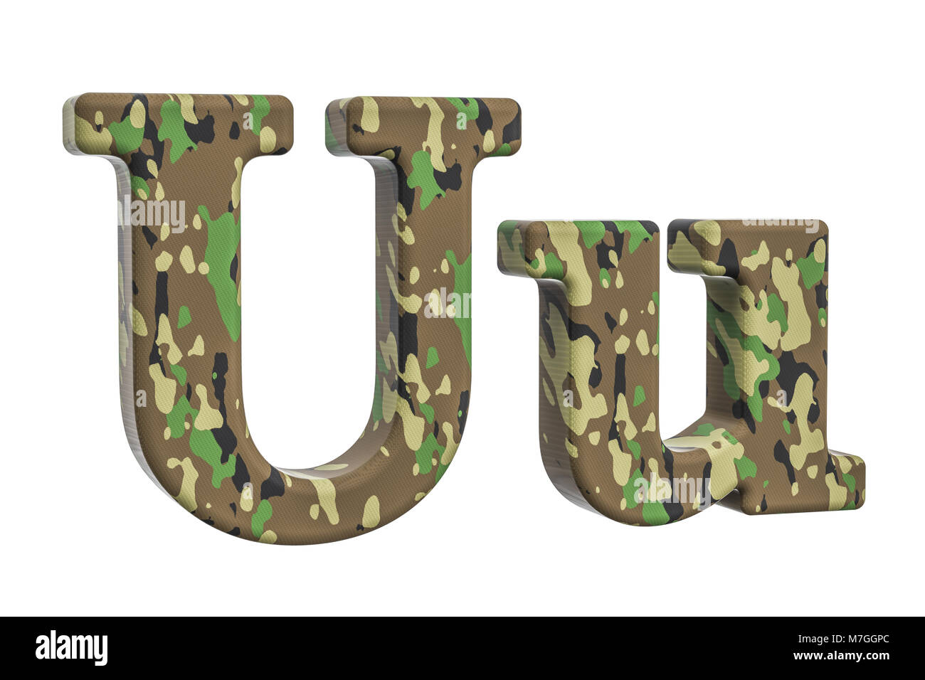 Camouflage army letter U, 3D rendering isolated on white background ...