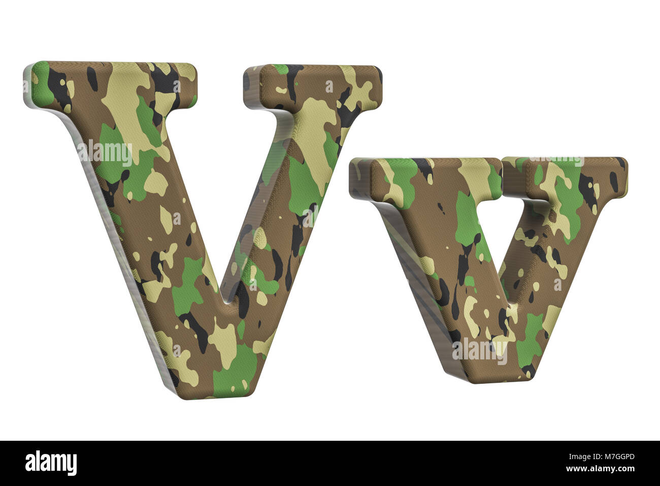 Camouflage army letter V, 3D rendering isolated on white background ...