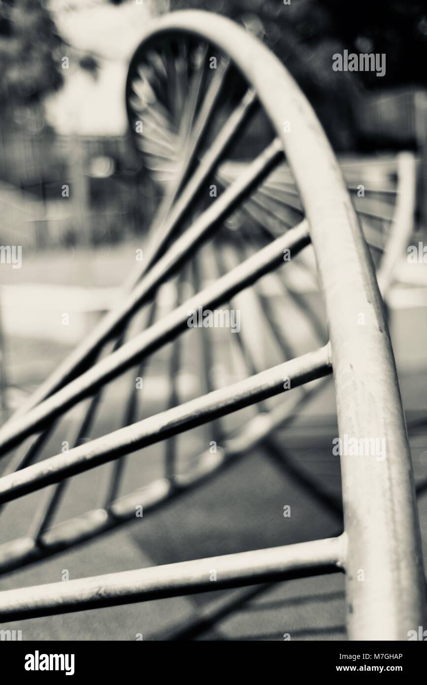 Childrens playground area with abstract turning rotating monkey bars ...