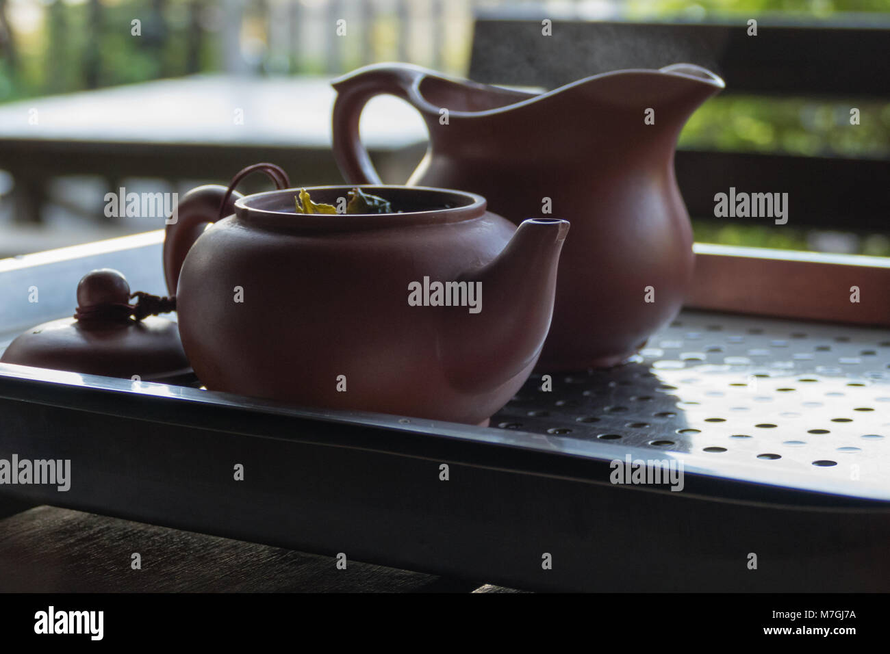 Tea set for traditional Chinese tea ceremony, outdoors Stock Photo - Alamy
