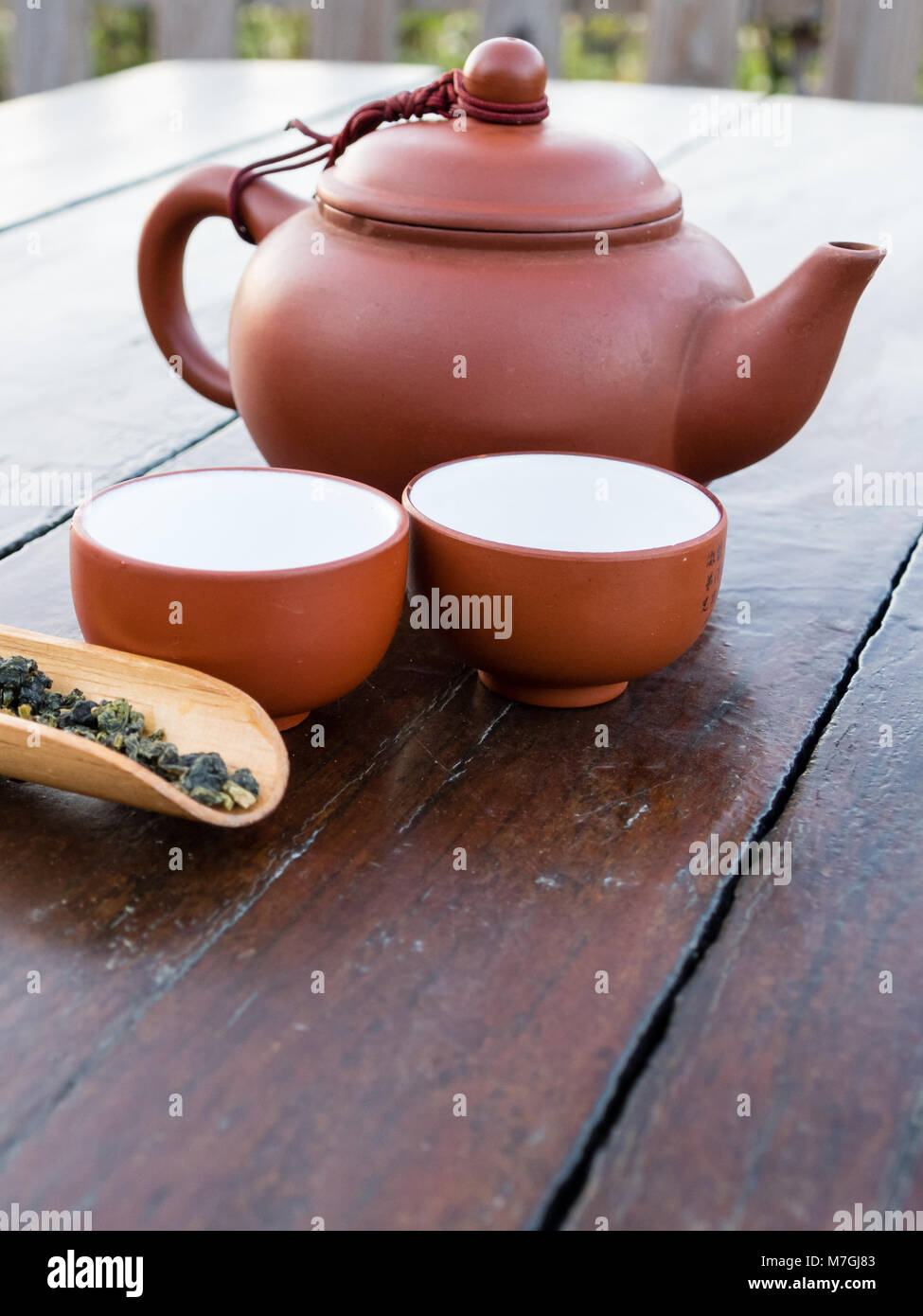 Tea set for traditional Chinese tea ceremony, teapot, cups and scoop ...