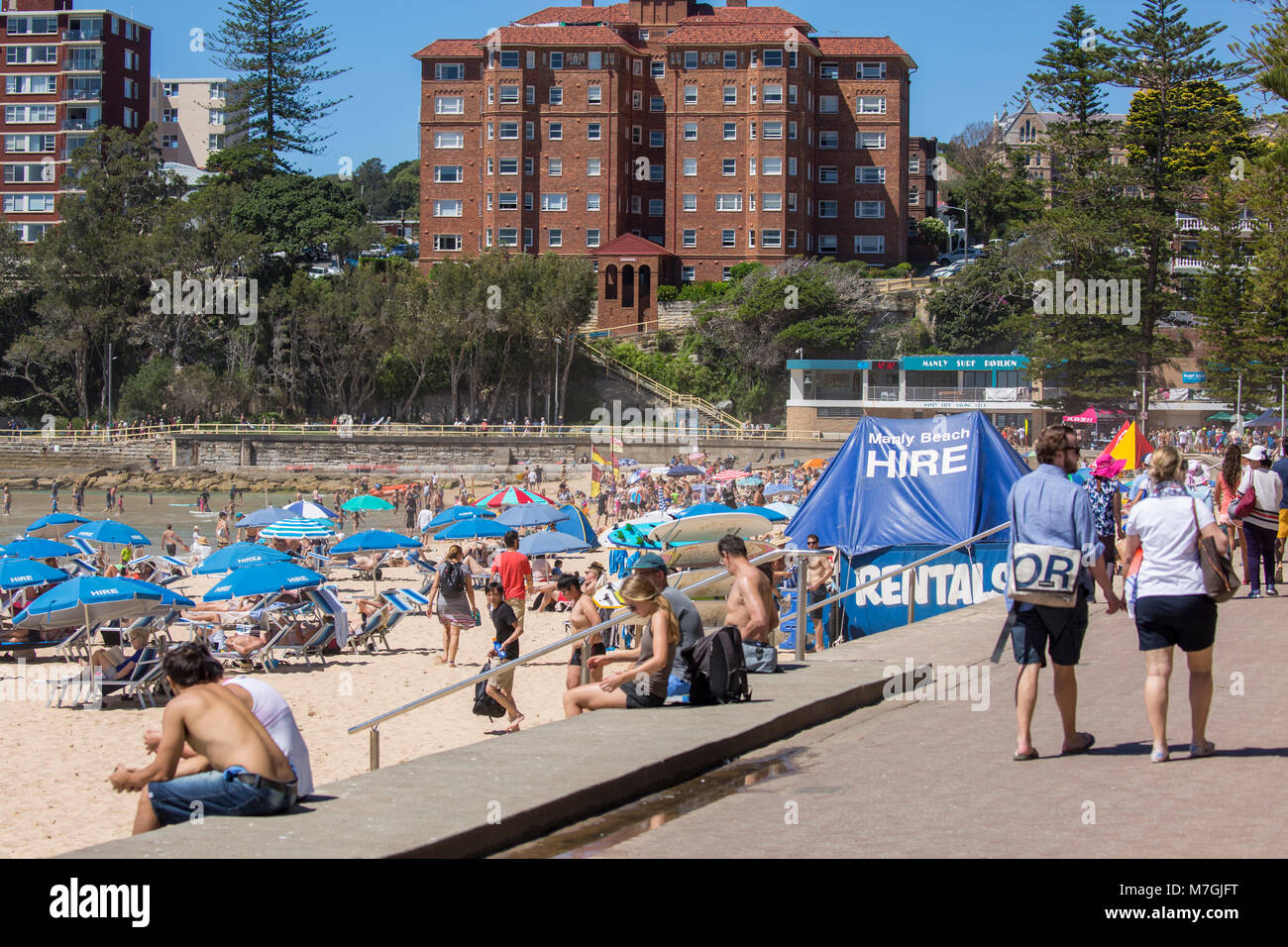 Crowded day on Manly beach in Sydney northern beaches,Australia Stock ...