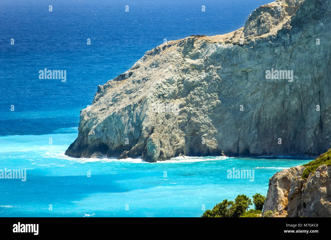 View of the Kastro Beach from the old Kastro town (castle), on Skiathos ...