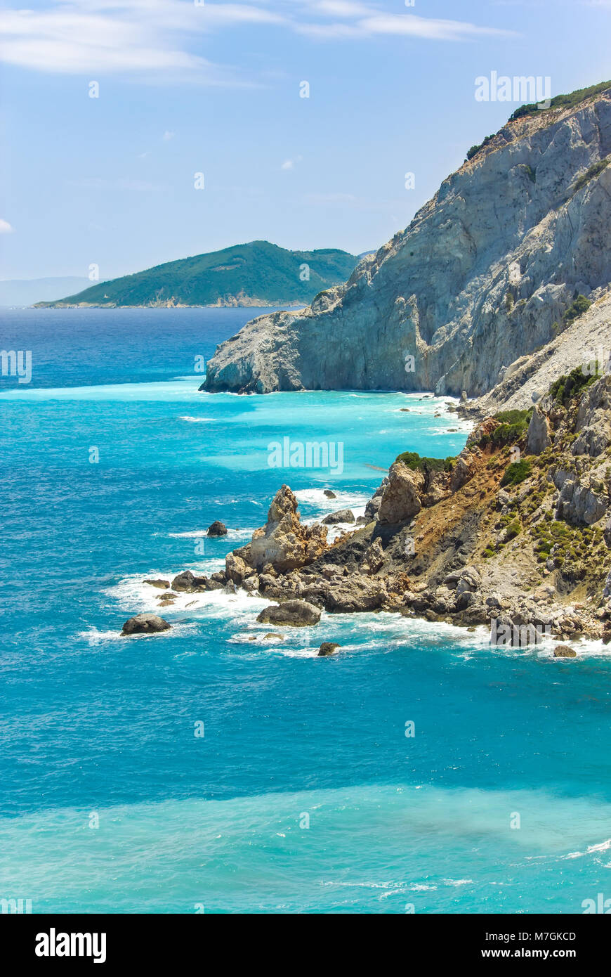 View of the Kastro Beach from the old Kastro town (castle), on Skiathos ...