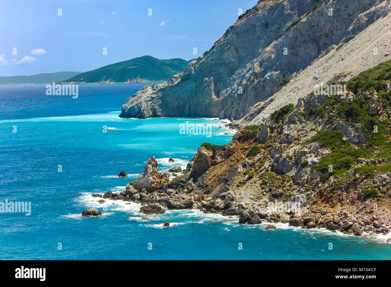 View of the Kastro Beach from the old Kastro town (castle), on Skiathos ...