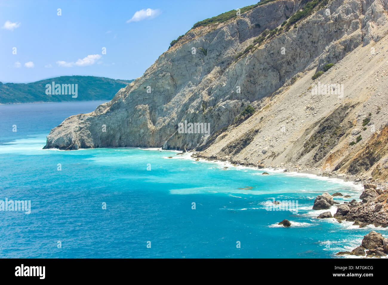 View of the Kastro Beach from the old Kastro town (castle), on Skiathos ...
