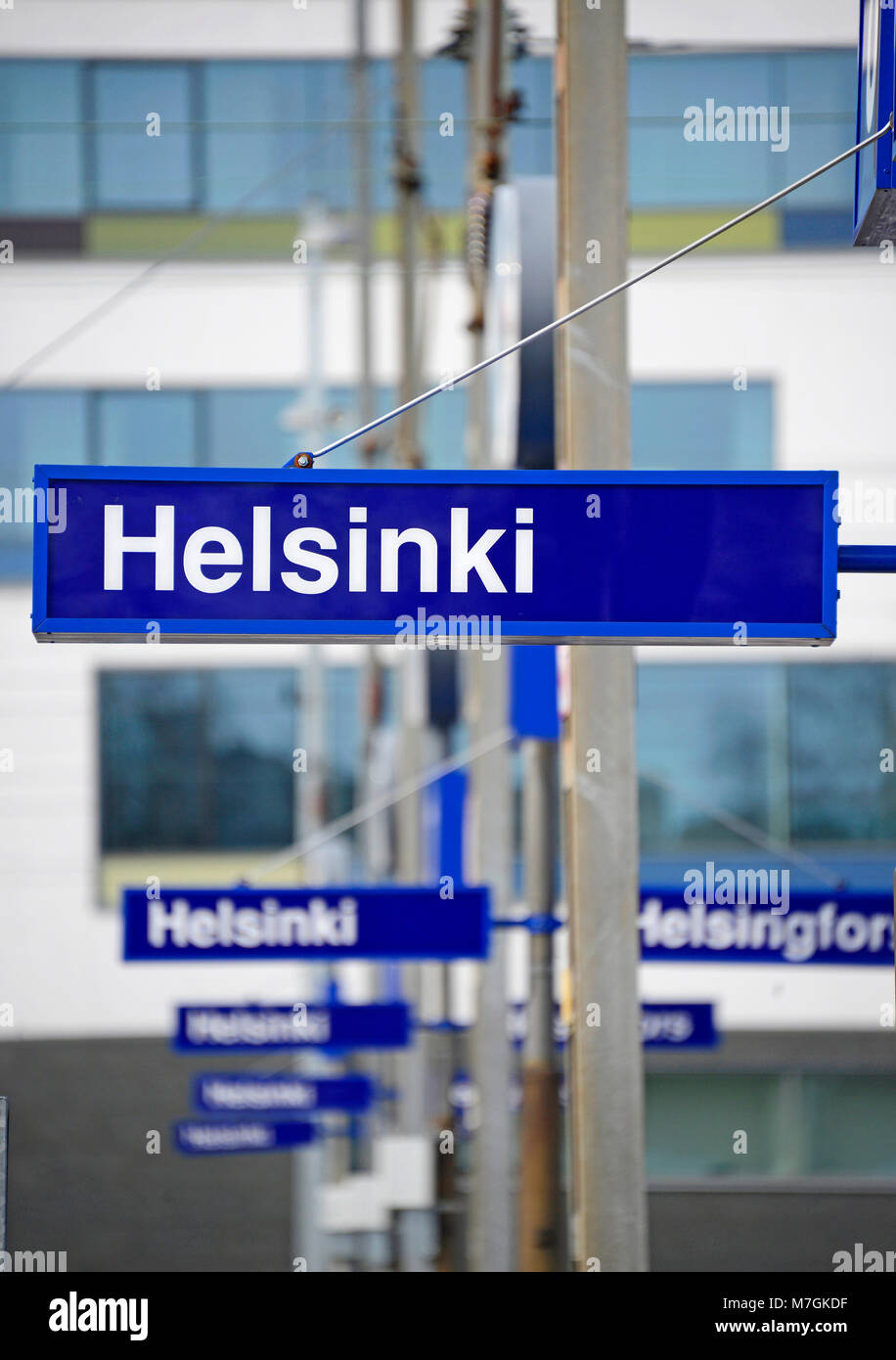 Helsinki railway station name signs Stock Photo - Alamy