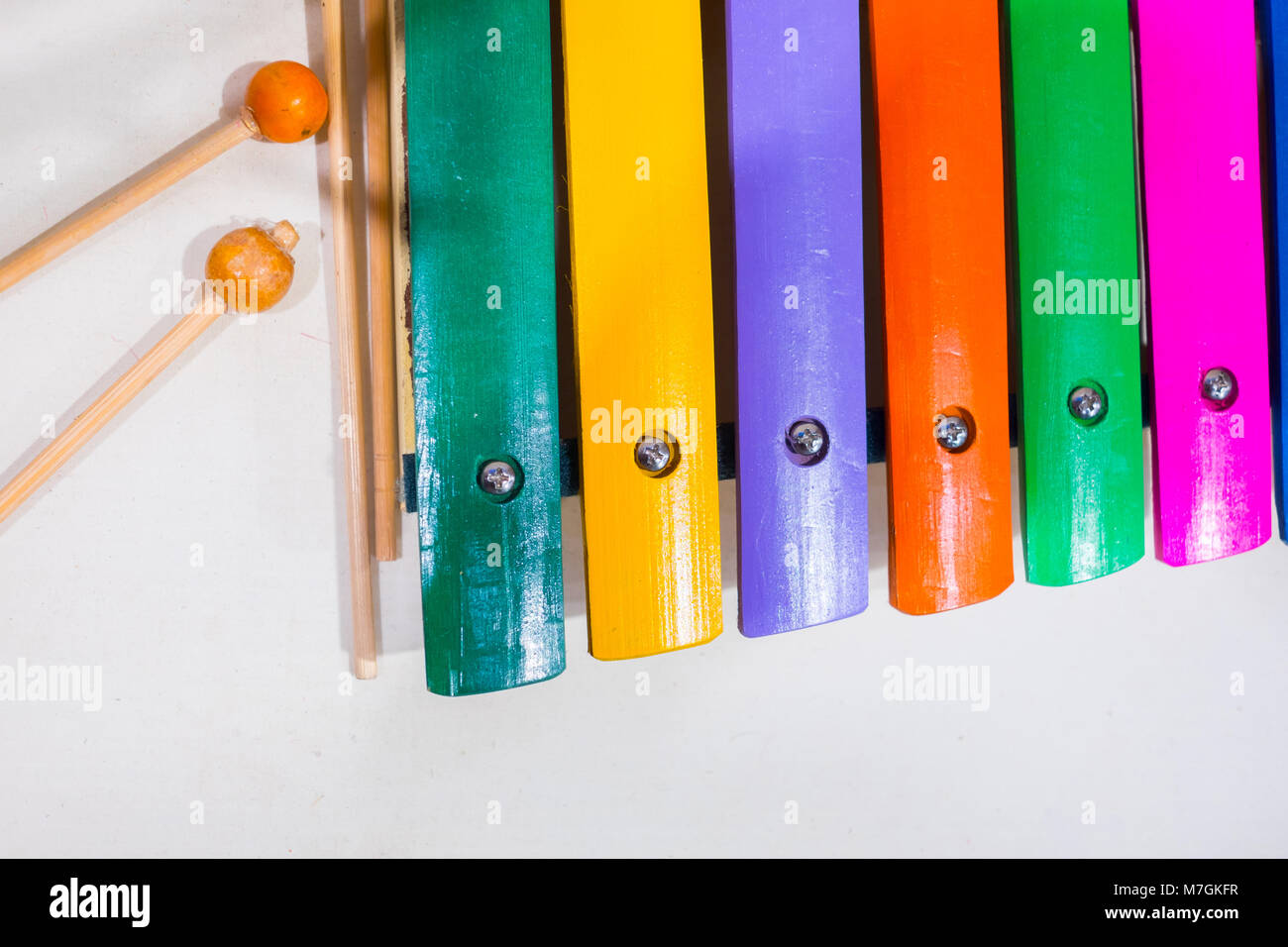 Colorful Thai traditional music instrument, xylophone, made of bamboo ...