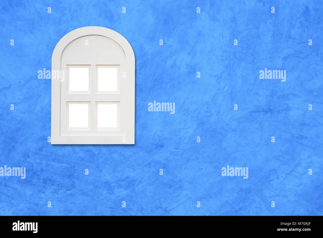 White window on blue grunge concrete wall. Minimal exterior design ...