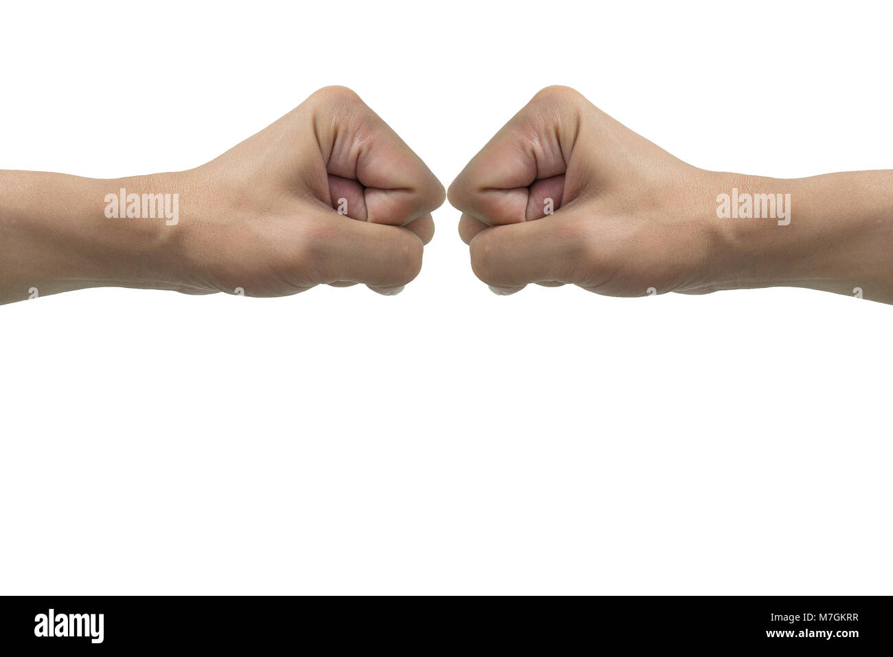 Isolated fist hands bumping on white background. Representing friend ...
