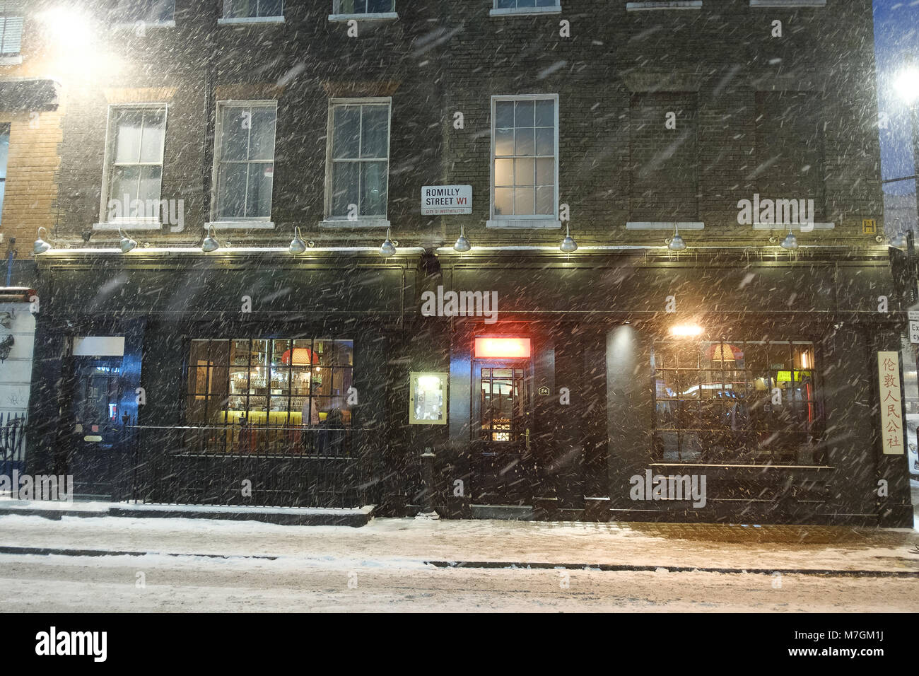 Winter Snowfall in London’s Soho Streets at Night Stock Photo - Alamy
