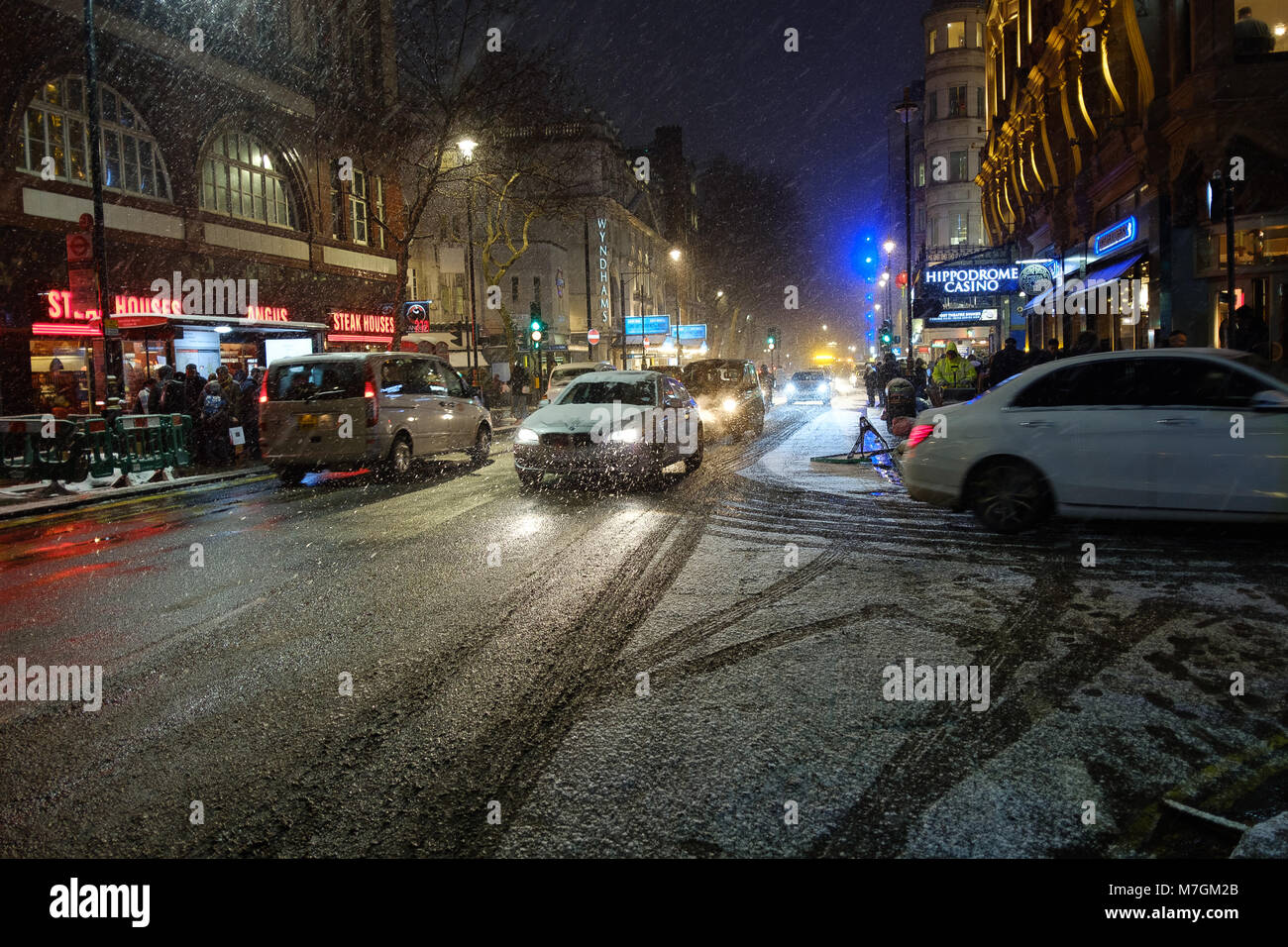 Winter Snowfall in London’s Soho Streets at Night Stock Photo - Alamy