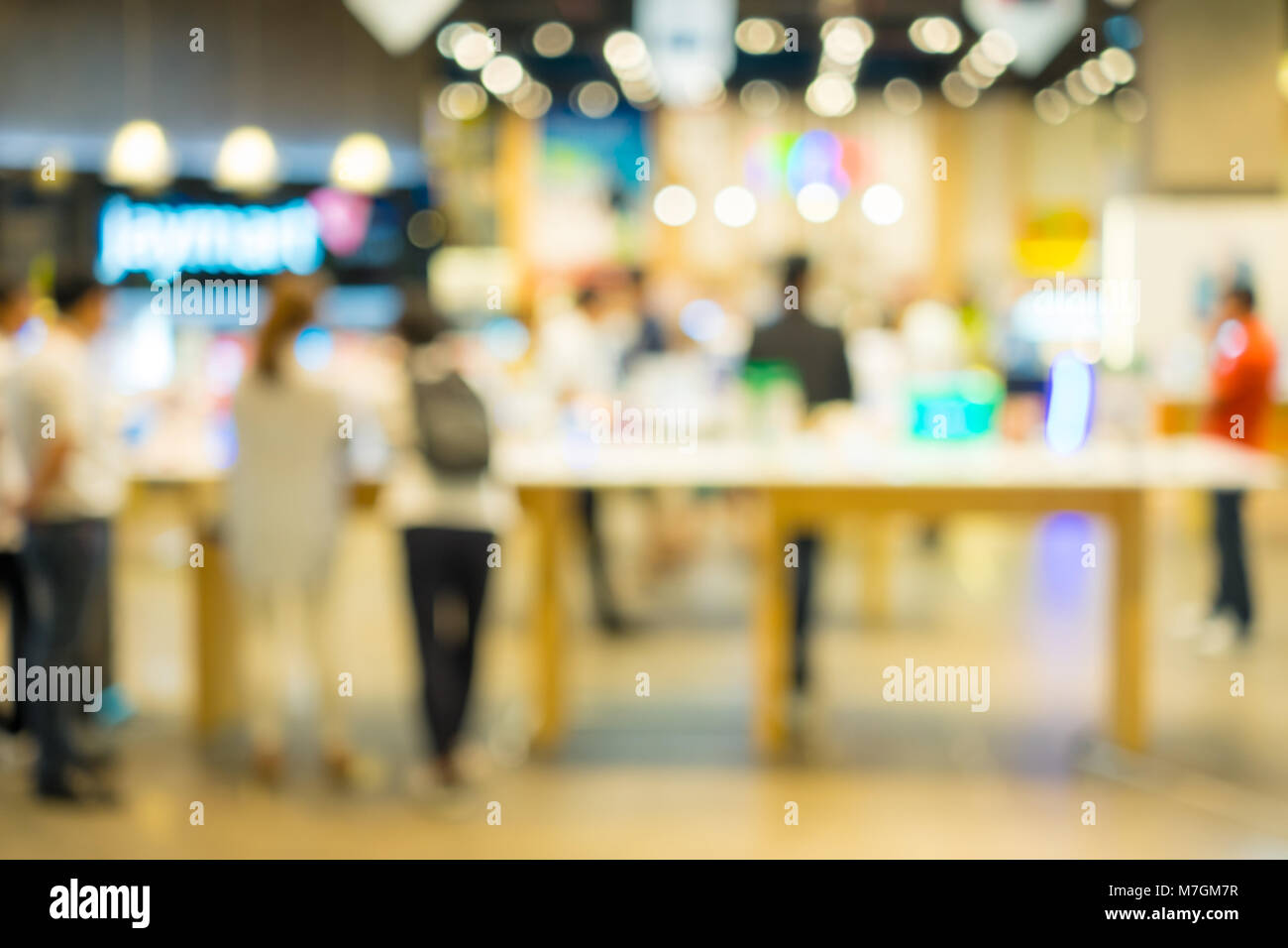 Abstract blur people shopping in gadget retail store selling smart ...