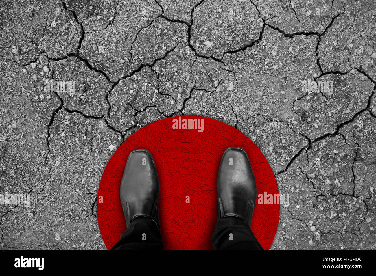 Rich man standing on red carpet but poor world waiting for helping and ...