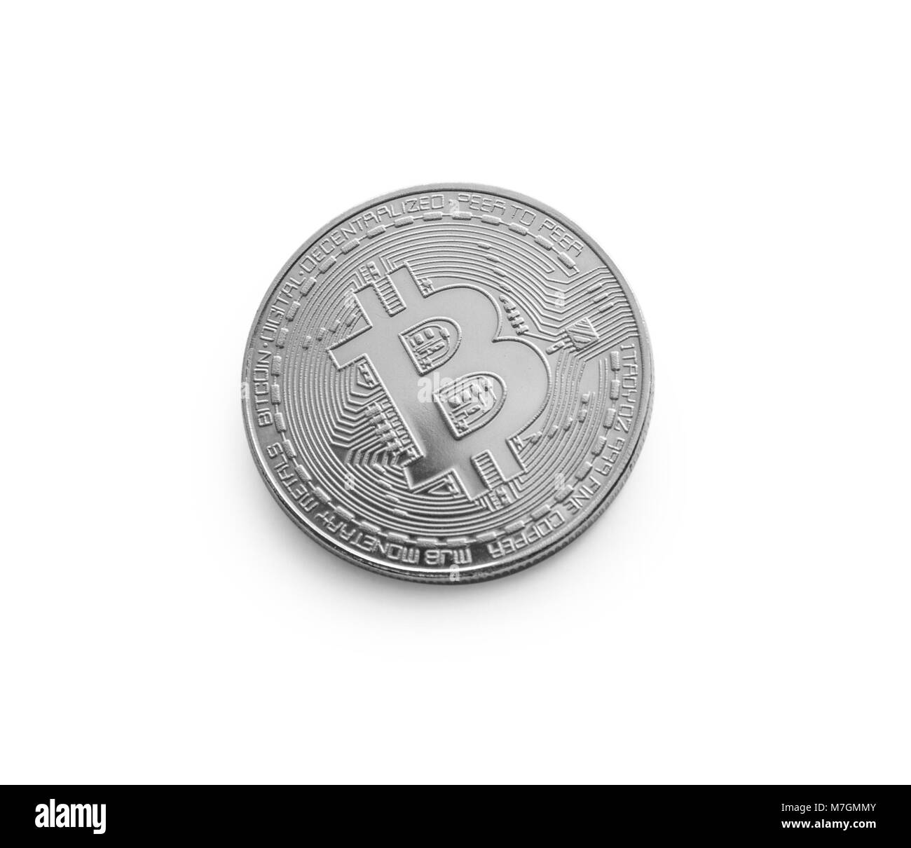Bitcoin. Silver bitcoin isolated on white background. With clipping ...