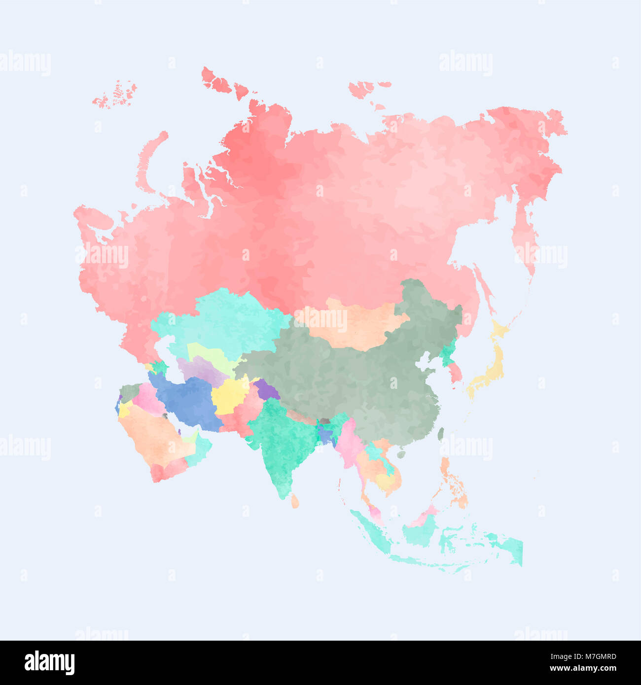 Asia with watercolor effect Stock Photo - Alamy