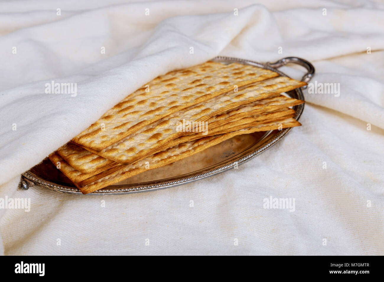 Pesach Passover symbols of great Jewish holiday. Traditional matzoh ...