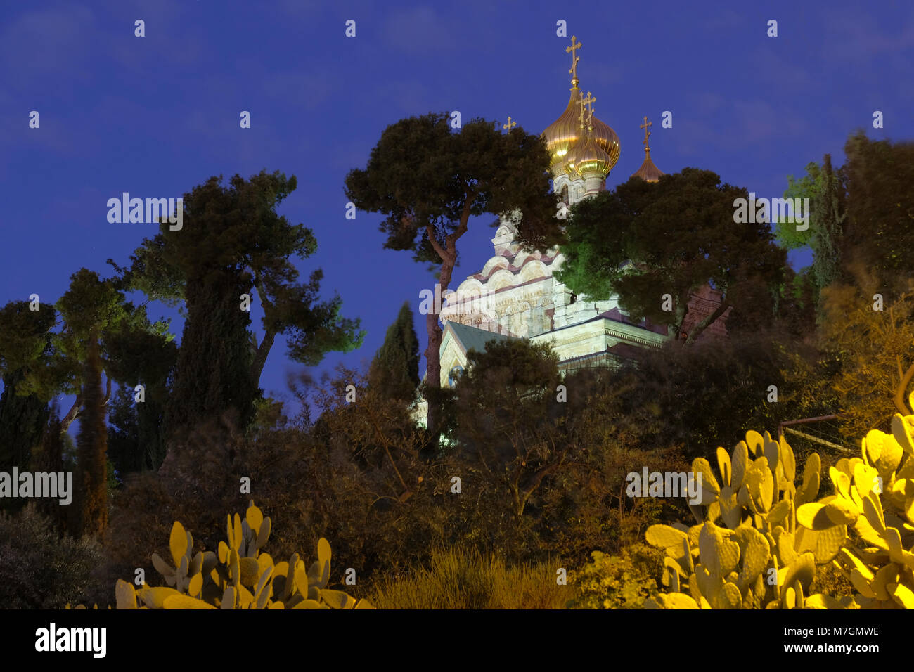 View at night of the Russian Orthodox Church of Saint Mary Magdalene or ...