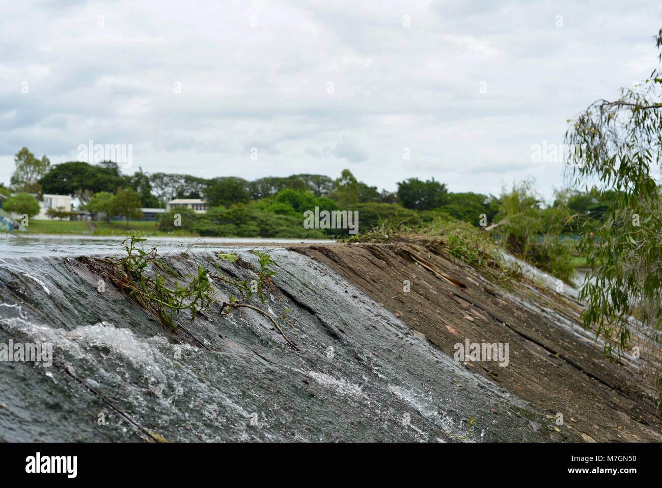 The weir near Riverview Tavern in Douglas with water flowing over the ...
