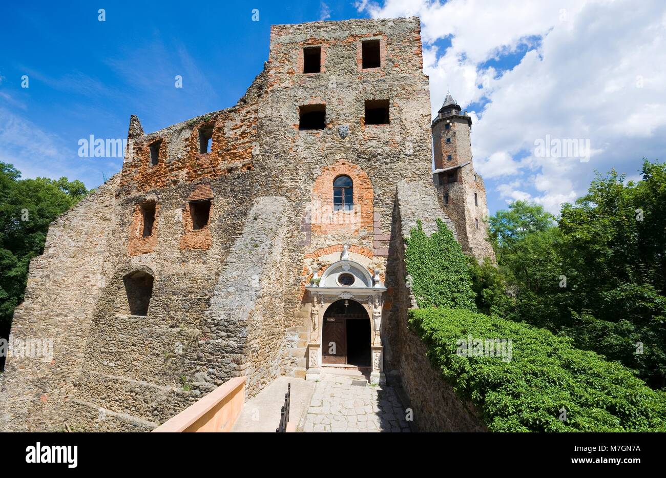 Entrance portal to Gothic-Renaissance style Grodno castle in Zagorze ...