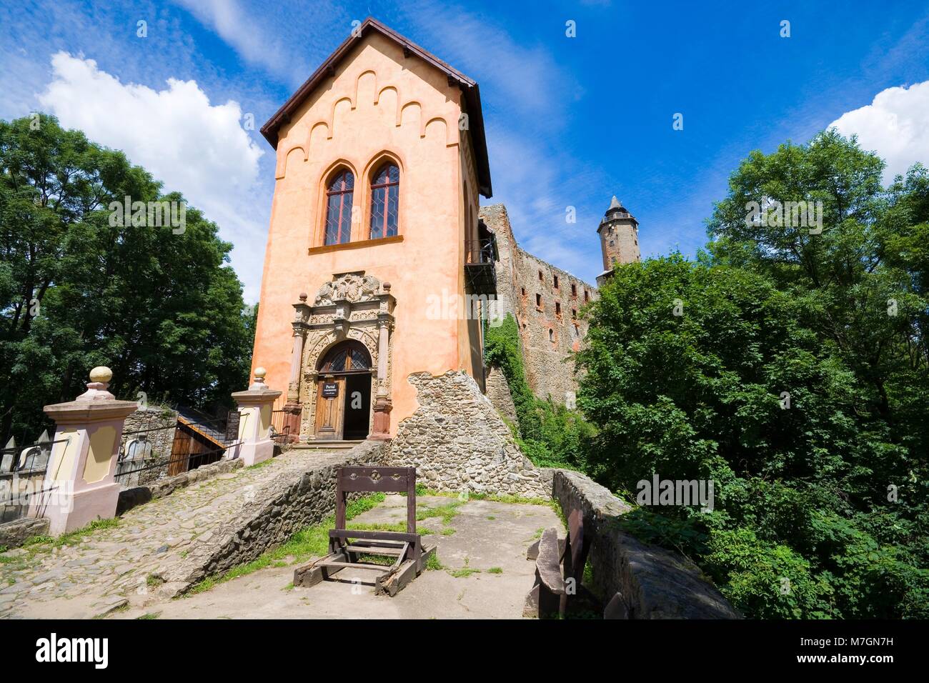 Pillory and Renaissance entrance portal to Grodno castle in Zagorze ...