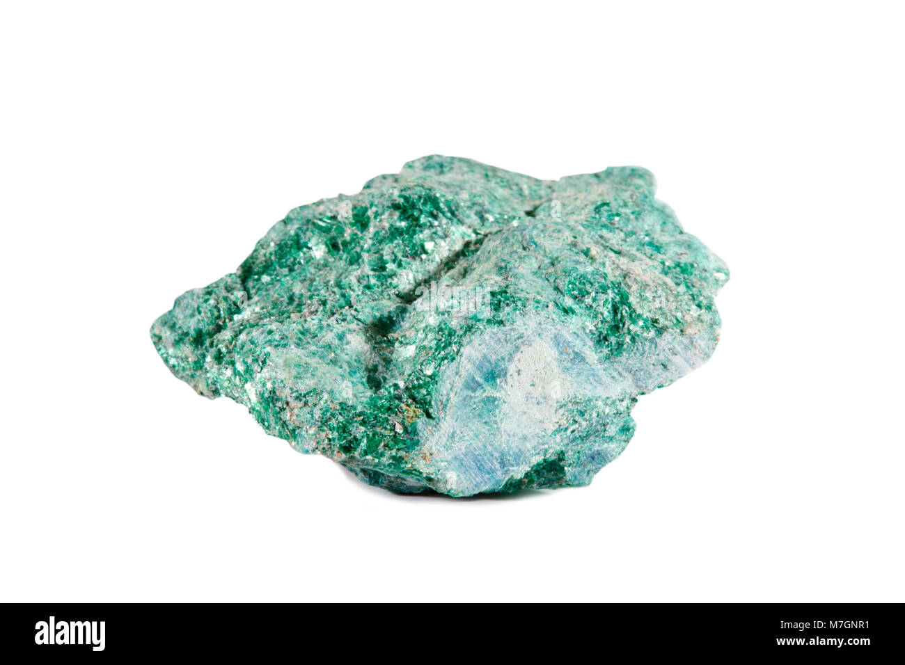 Macro shooting of natural gemstone. Raw mineral fuchsite. Isolated ...