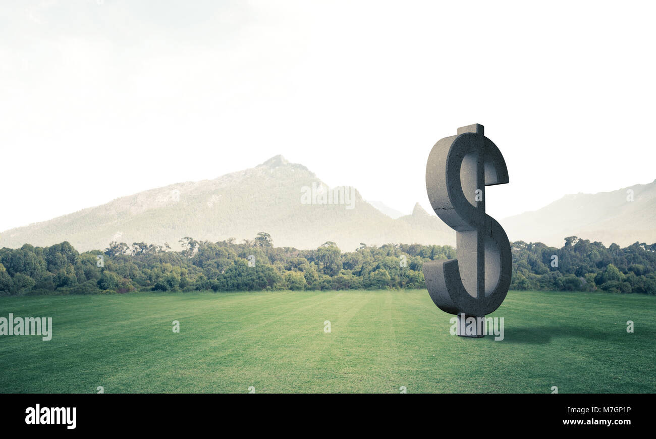Stone dollar symbol on natural landscape as currency sign Stock Photo ...