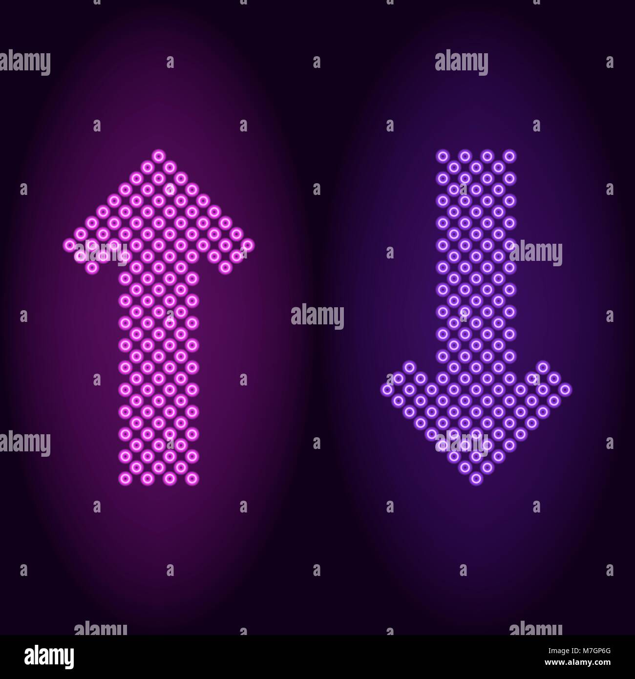Purple and violet neon arrow with rings. Vector illustration of long ...