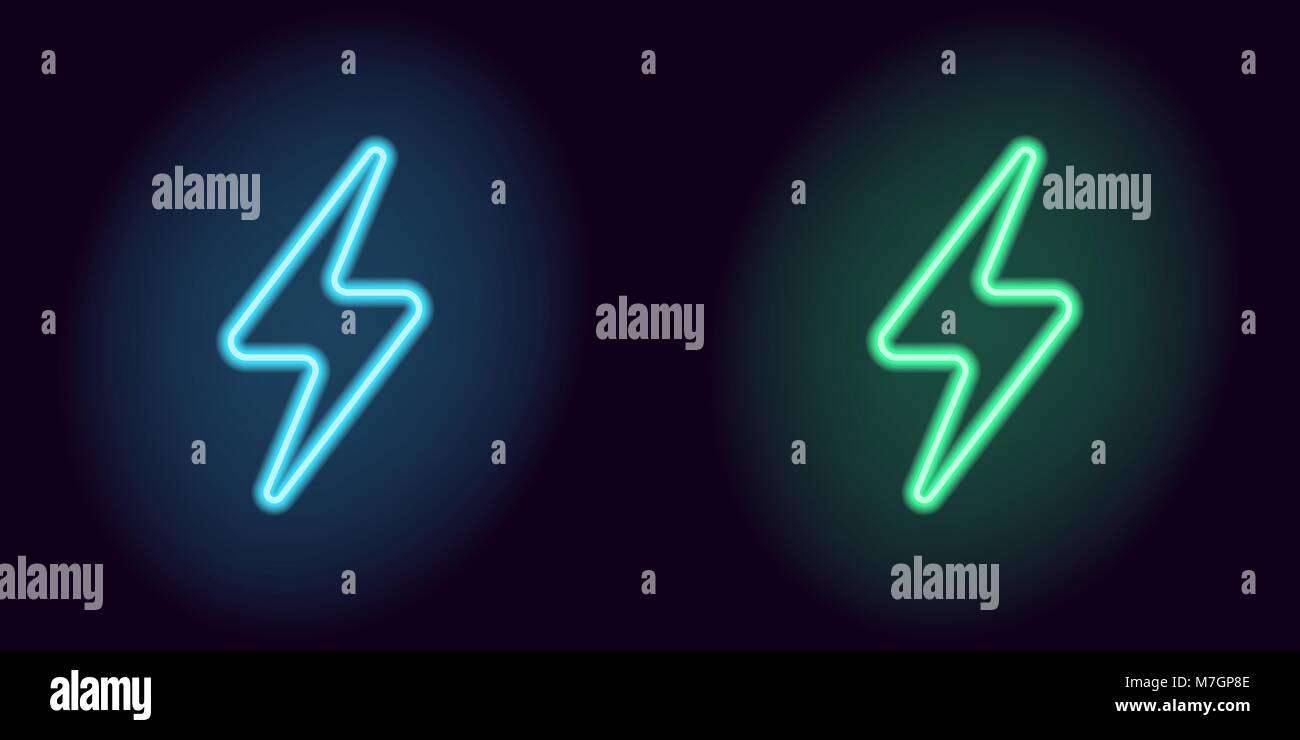 Blue and green neon electric sign. Vector illustration of neon charge ...