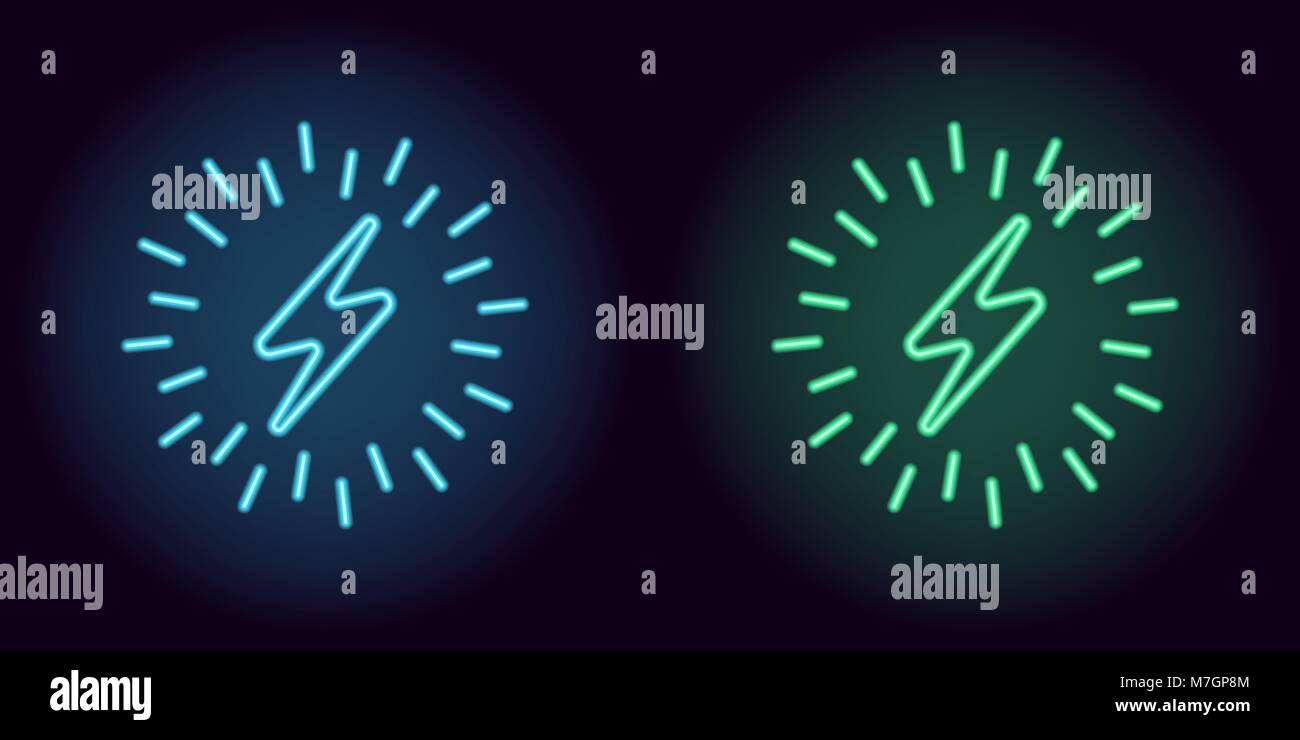 Blue and green neon electric sign. Vector illustration of neon charge ...