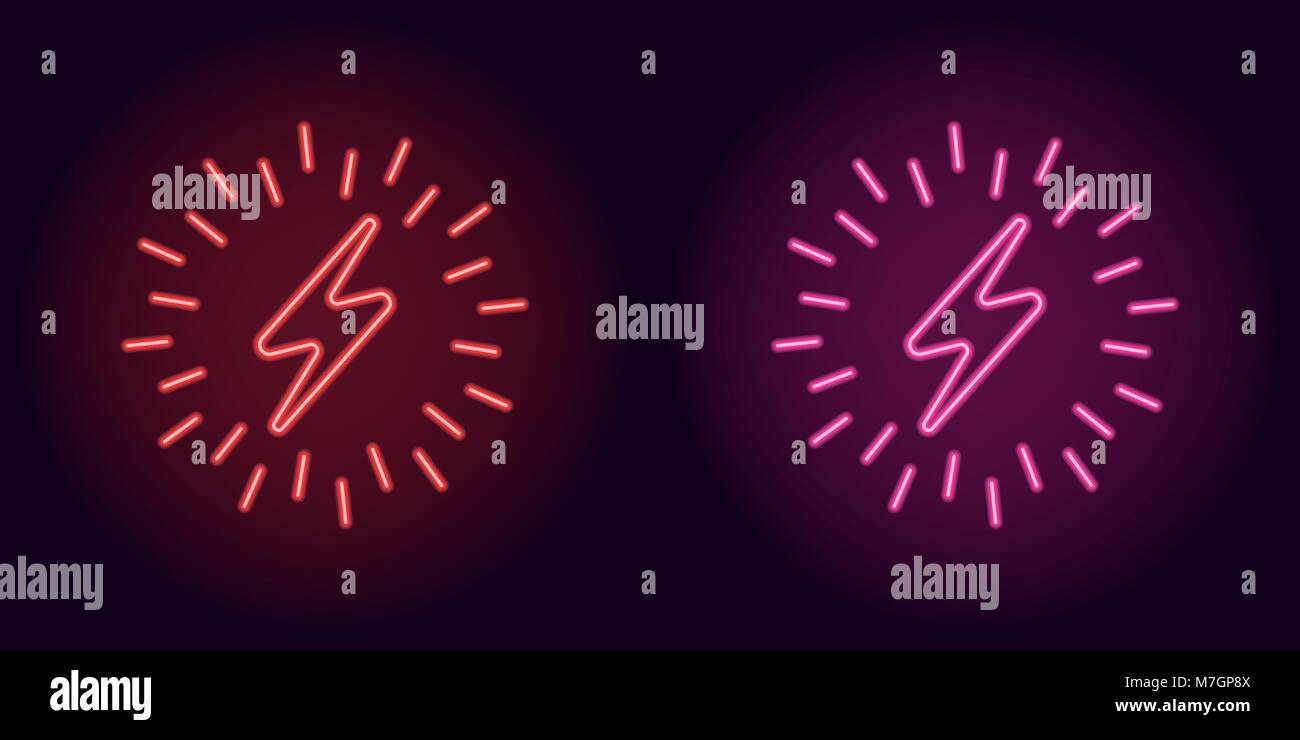Red and pink neon electric sign. Vector illustration of neon charge ...