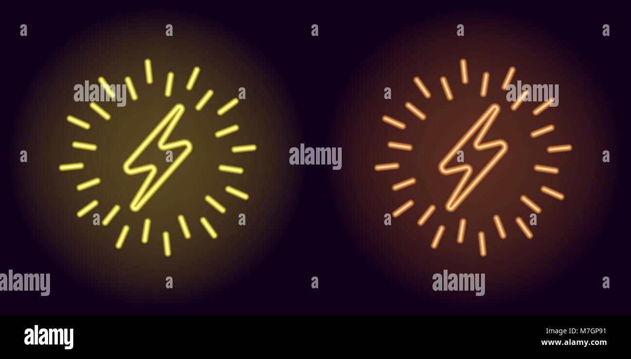 Yellow and orange neon electric sign. Vector illustration of neon ...