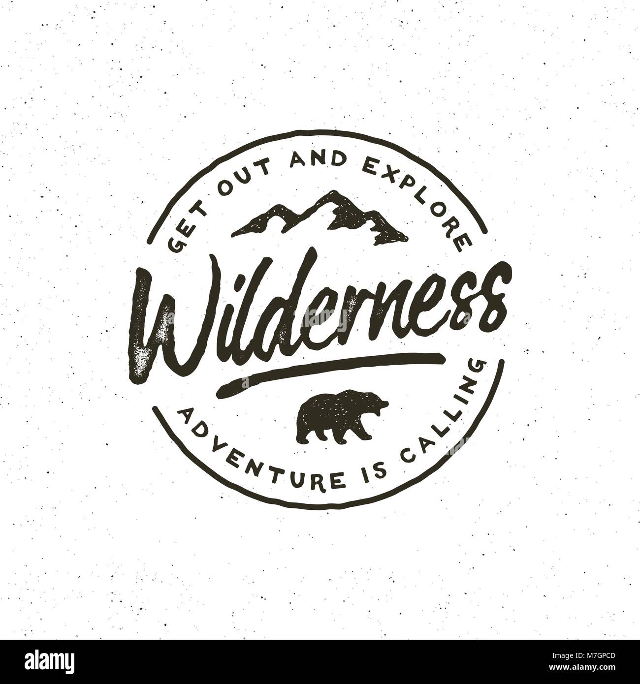 vintage wilderness logo. hand drawn retro styled outdoor adventure ...