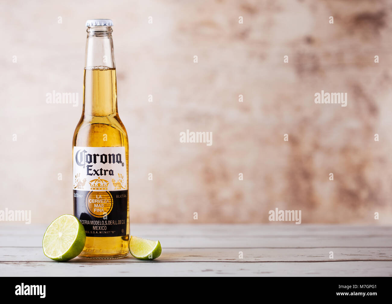 LONDON, UK - MARCH 10, 2018 : Bottles of Corona Extra Beer with lime ...