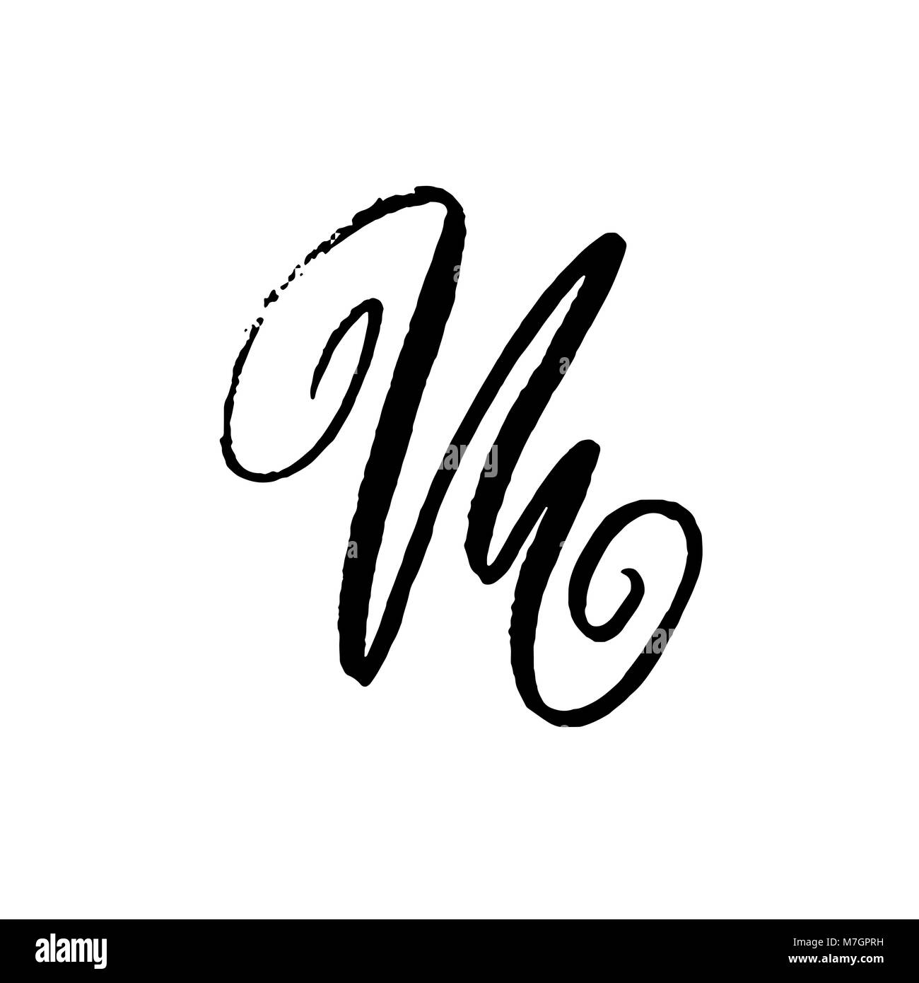 Letter M. Handwritten by dry brush. Rough strokes textured font. Vector ...