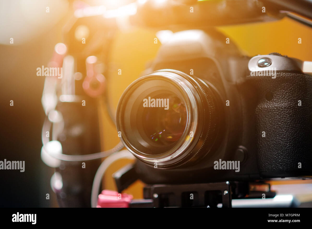 Cinema Camera on Film Set, Behind the scenes background, film crew ...