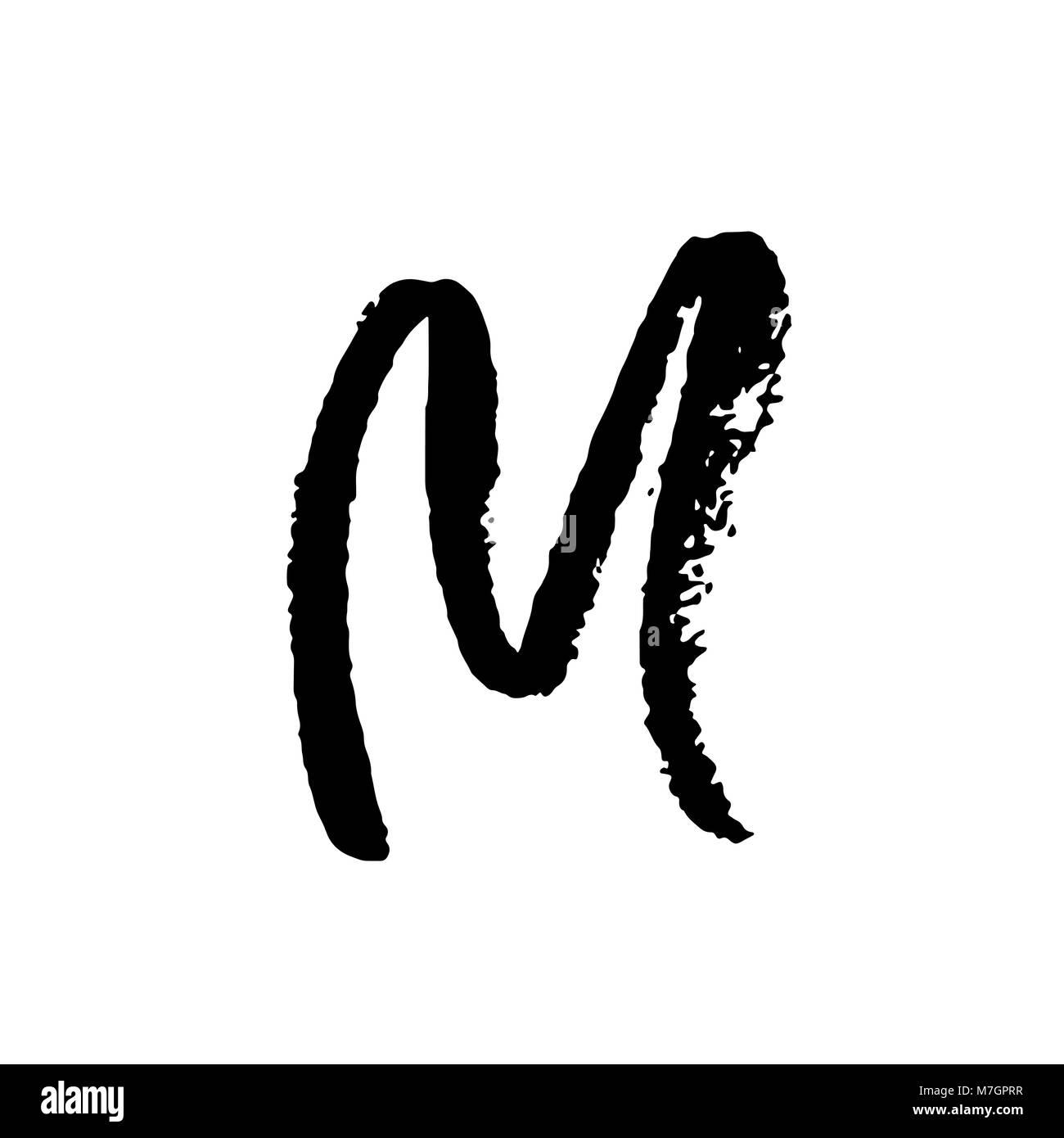 Letter M. Handwritten by dry brush. Rough strokes textured font. Vector ...