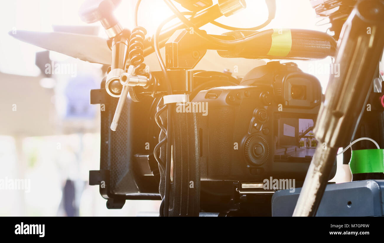 Cinema Camera on Film Set, Behind the scenes background, film crew ...