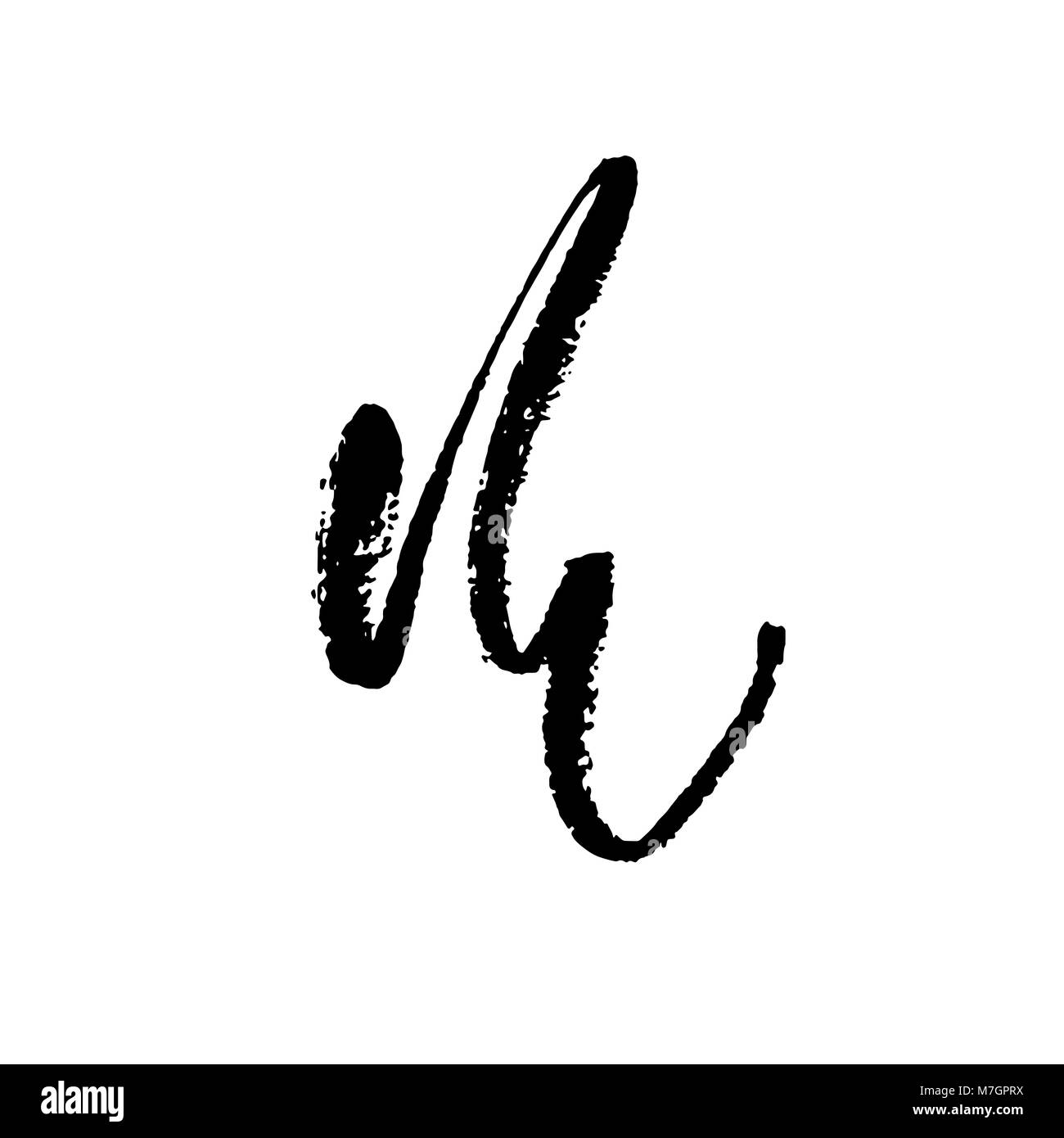 Letter M. Handwritten by dry brush. Rough strokes textured font. Vector ...